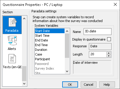 Paradata settings | SnapSurveys