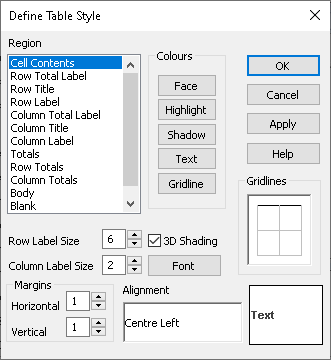 Table appearance | SnapSurveys