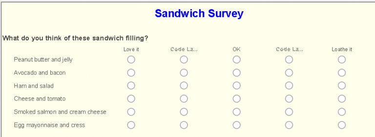 Laying out a grid question for an online survey | SnapSurveys